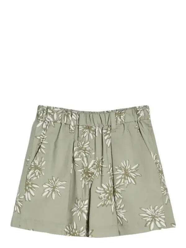 Brunello Cucinelli Cotton Daisy-print Poplin Shorts With Monili Trim - Sage