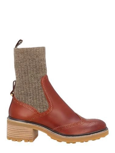 Chloé Two-tone Ankle Boots With Metal Embellishments - Brown