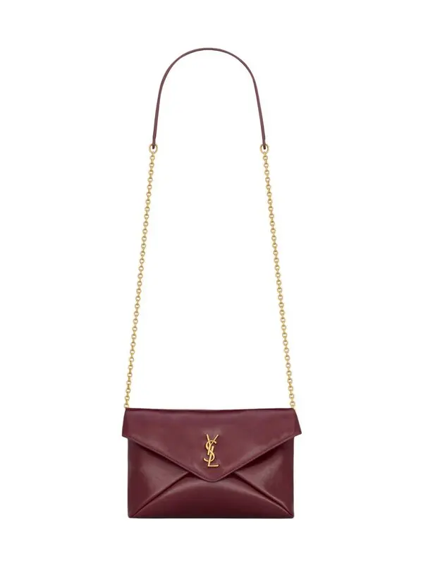 Saint Laurent Cassandre Small Chain Pouch In Shiny Leather - Red