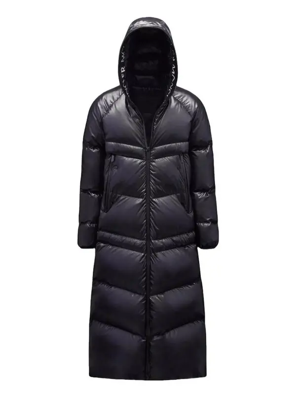 Moncler Chanon Long Down Jacket With Drawstring Hood - Black