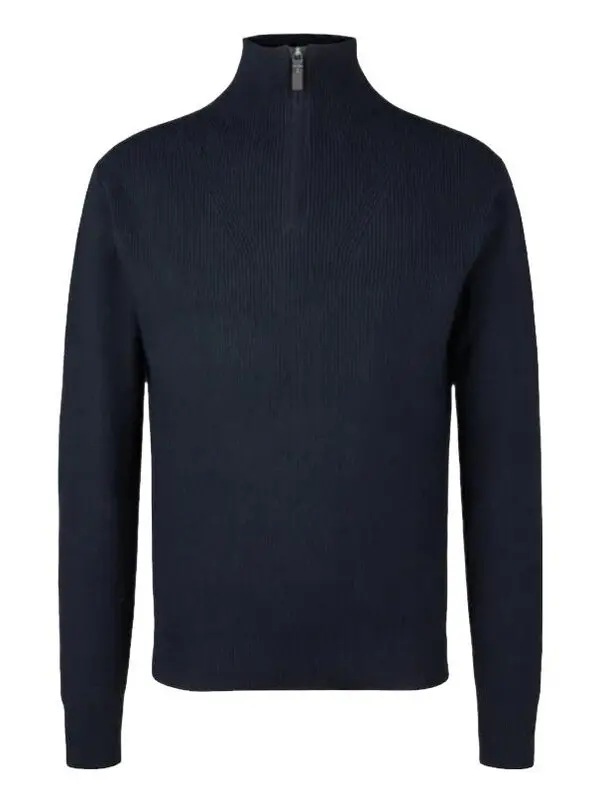 TOD'S Half-zip Ribbed Knit Sweater - Blue