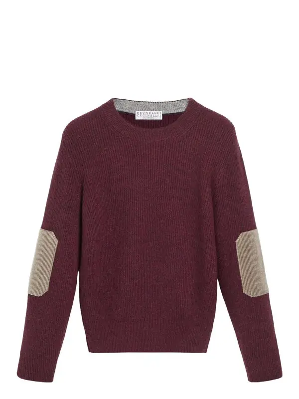 Brunello Cucinelli Cashmere English-rib Sweater With Corduroy Inserts - Deep Fuchsia