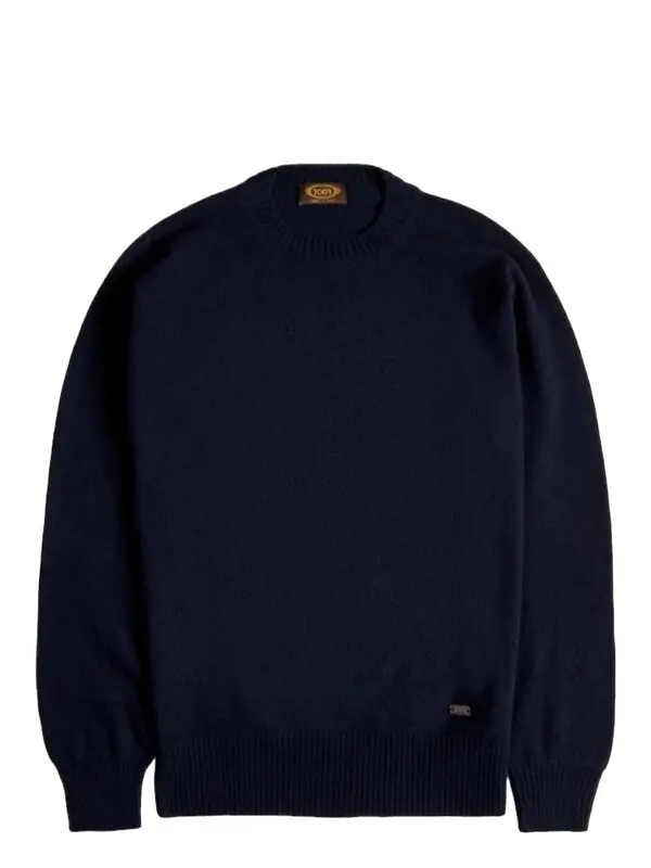 TOD'S Long-sleeved Crew Neck Sweater With Leather Logo Patch - Blue