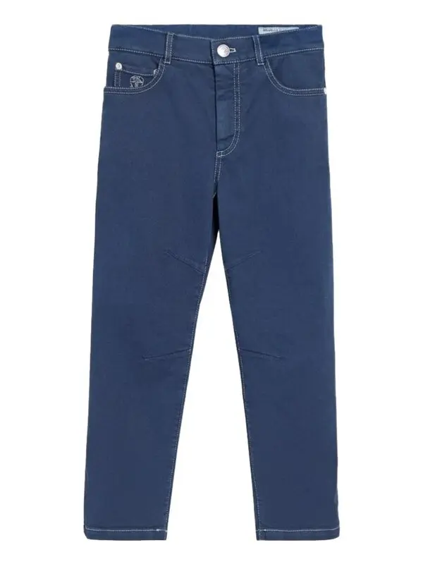 Brunello Cucinelli Dyed Comfort Lightweight Denim Trousers With Contrast Stitching - Blue