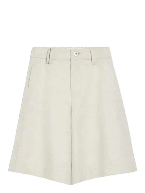 Brunello Cucinelli Virgin Wool Double Cloth Long Bermuda Shorts With Monili Embellishment - Ivory