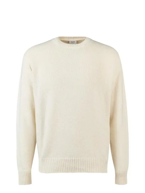 TOD'S Crew Neck Long Sleeve Jumper With Leather Label - White
