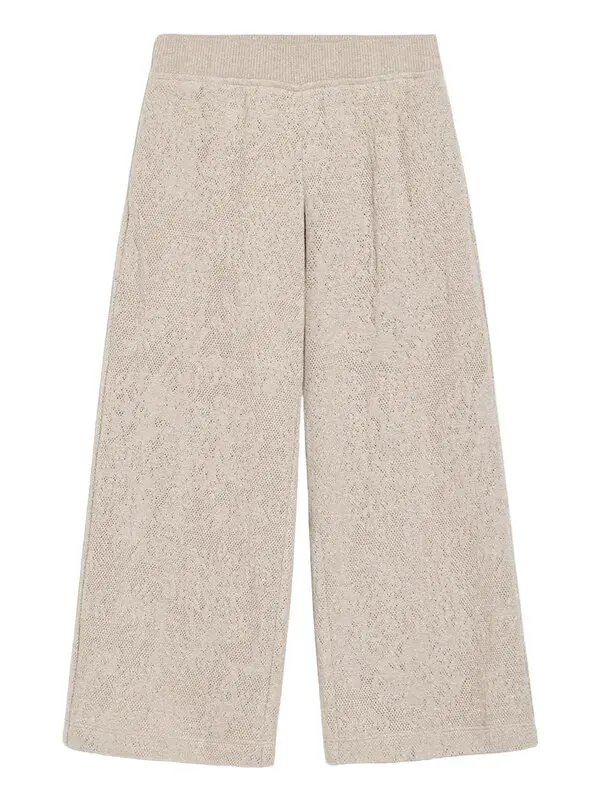 Brunello Cucinelli Lace Flowers Jersey In Sparkling Virgin Wool And Cashmere Track Trousers - Beige