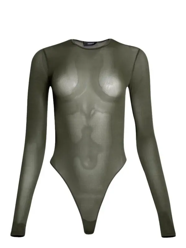Wardrobe.NYC Sheer Military Bodysuit - Green