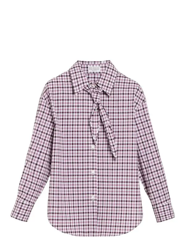 Brunello Cucinelli Cotton Checked Poplin Shirt With Necktie - Lavender