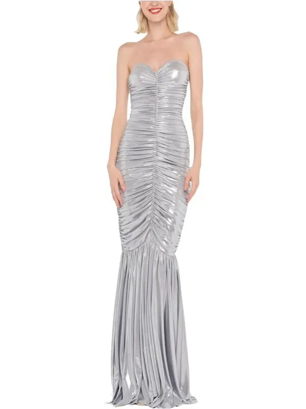Norma Kamali Slinky Ruched Fishtail Gown - Gray