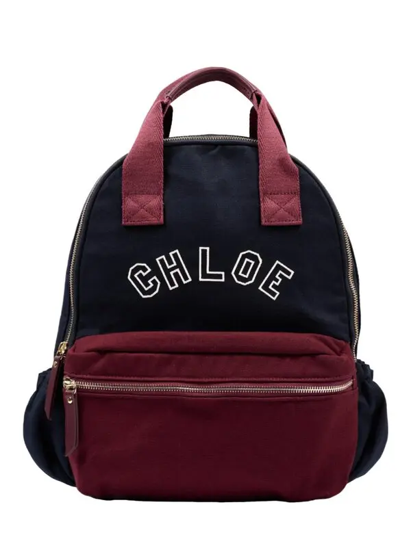Chloé Logo Embroidered Canvas Backpack - Black