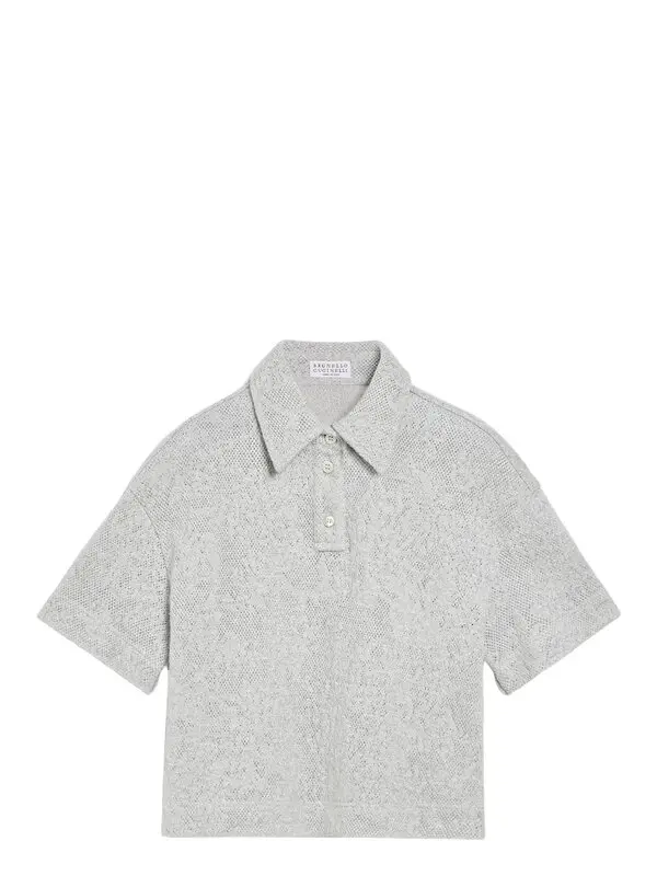 Brunello Cucinelli Sparkling Virgin Wool And Cashmere Lace Flowers Polo Shirt - Light Gray