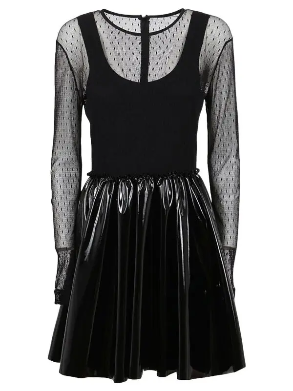 Red Valentino High-shine Paneled Long-sleeve Dress - Black