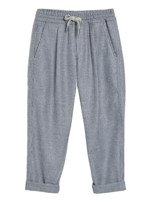 Brunello Cucinelli Cashmere And Silk Houndstooth Flannel Trousers - Sky-blue