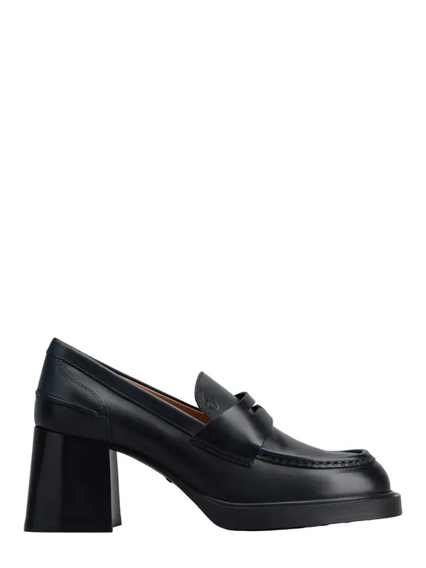 TOD'S Logo Debossed Almond Toe Block Heel Pumps - Black