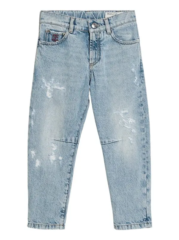 Brunello Cucinelli Distressed Five-pocket Jeans - Light Blue