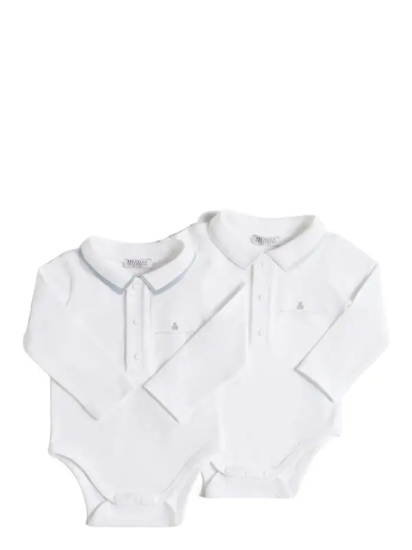 Brunello Cucinelli Stretch Cotton Jersey Long Sleeve Baby Bernie Bodysuit - White