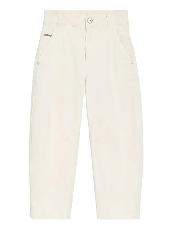 Brunello Cucinelli Dyed Soft Denim Curved Trousers With Monili - Chalk
