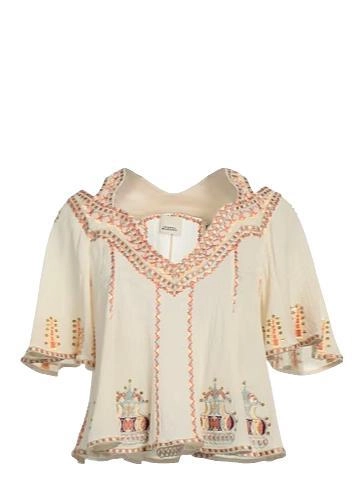 Isabel Marant Étoile Embroidered V-neck Short Sleeve Top - Nude