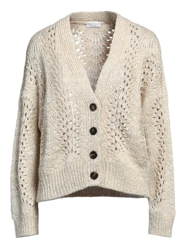 Brunello Cucinelli Sequined Knit Cardigan - Nude