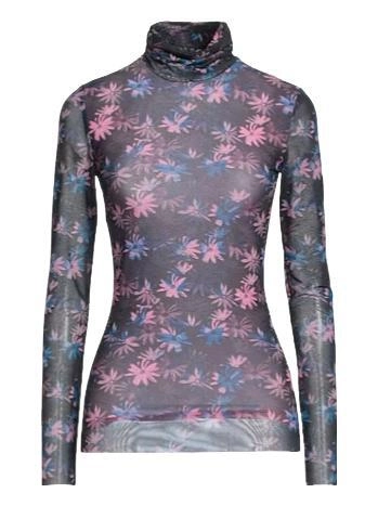 GANNI Floral Print Long Sleeve Turtleneck Top - Gray
