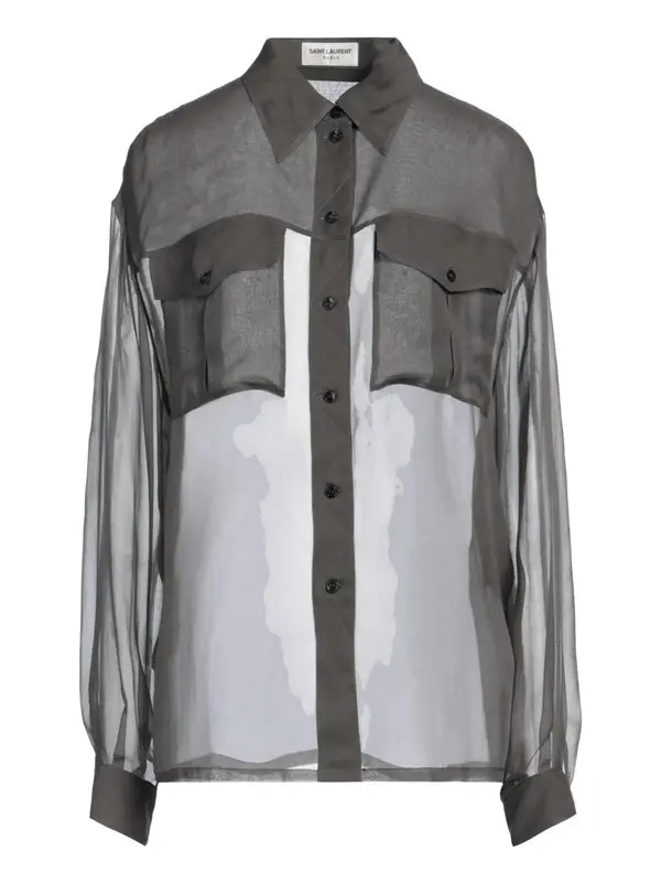 Saint Laurent Classic Collar Long Sleeve Shirt With Chest Pockets - Gray