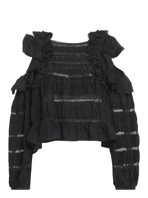 Isabel Marant Étoile Satin Lace Gathered Long Sleeve Top - Black