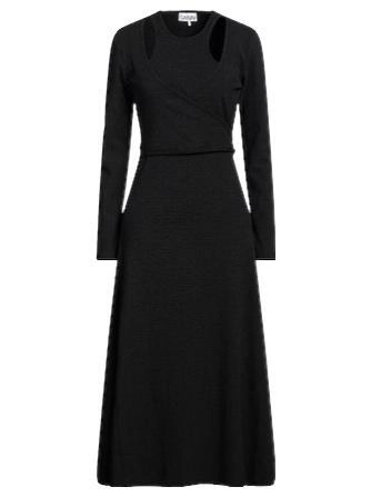 GANNI Midi Dress With Crewneck And Long Sleeves - Black