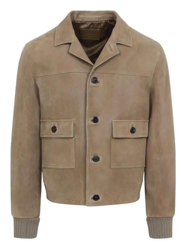 Prada Long Sleeve Button-up Jacket With Lapel Collar - Brown