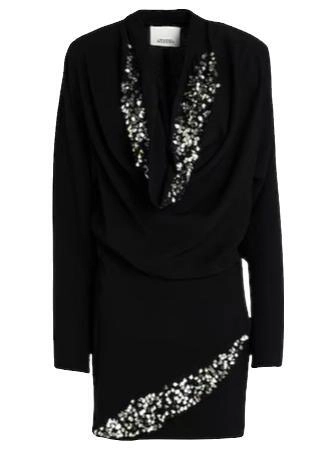 Isabel Marant Étoile Sequined Draped Neckline Long Sleeve Dress - Black
