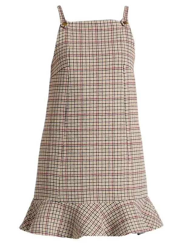 GANNI Houndstooth Check Pinafore Dress - Nude