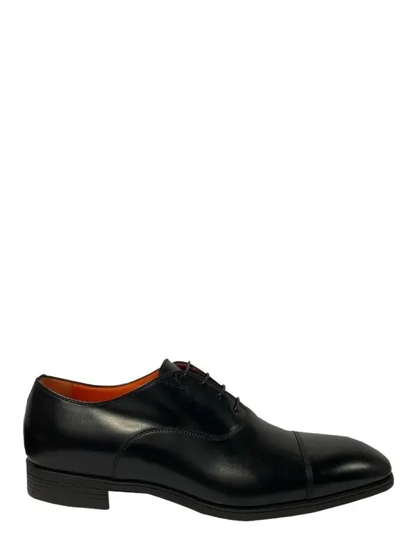Santoni Almond Toe Lace-up Leather Dress Shoes - Black
