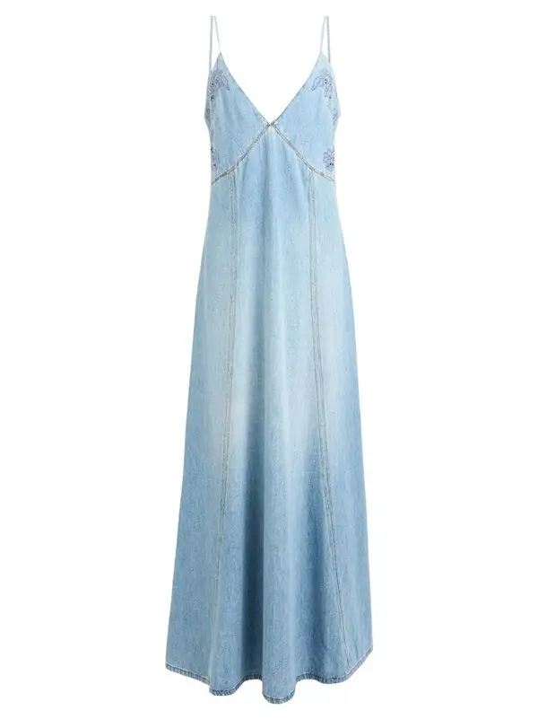 Chloé Denim Maxi Dress With Lace Trims - Blue