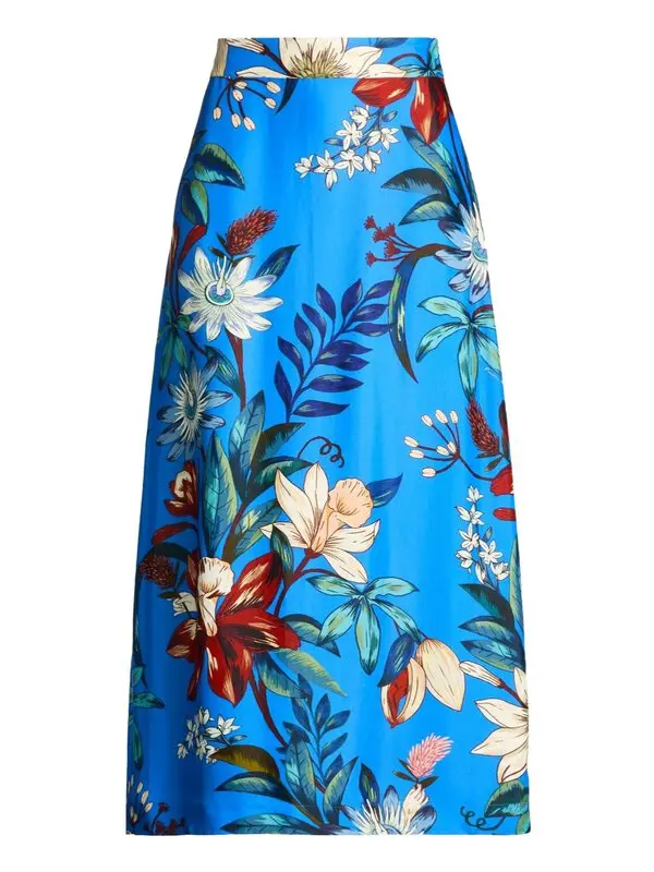 Farm Rio Floral Midi Skirt - Blue