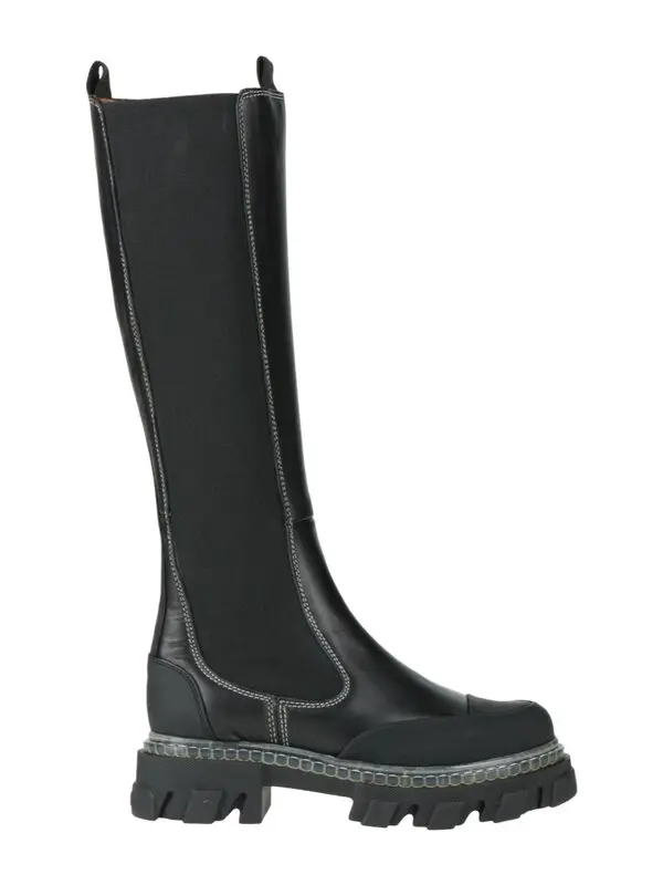 GANNI Leather Platform Boots - Black