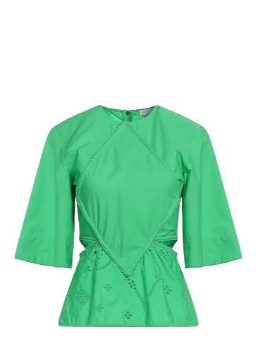 GANNI Woven Lace Crewneck Short Sleeve Top - Green
