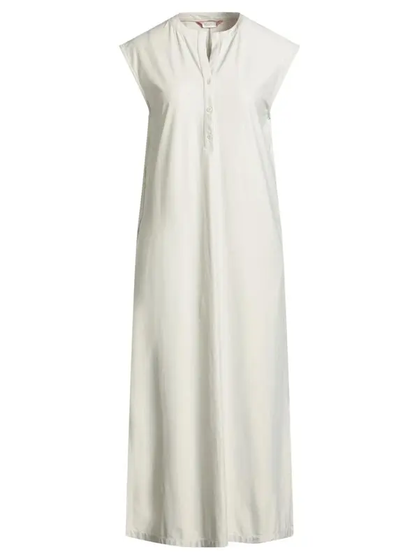 Max Mara Jersey Stretch Midi Dress With Buttoned Neckline And Side Slits - White
