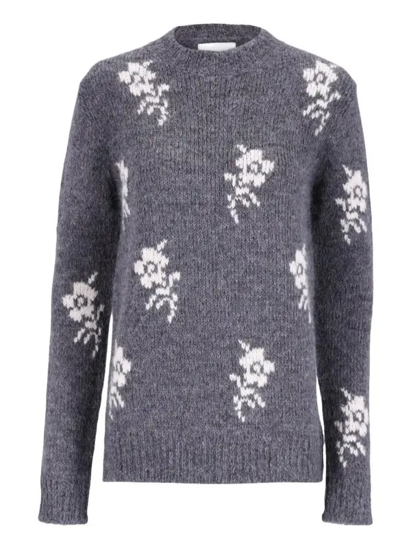 JIL SANDER Floral Pattern Crew Neck Sweater - Gray