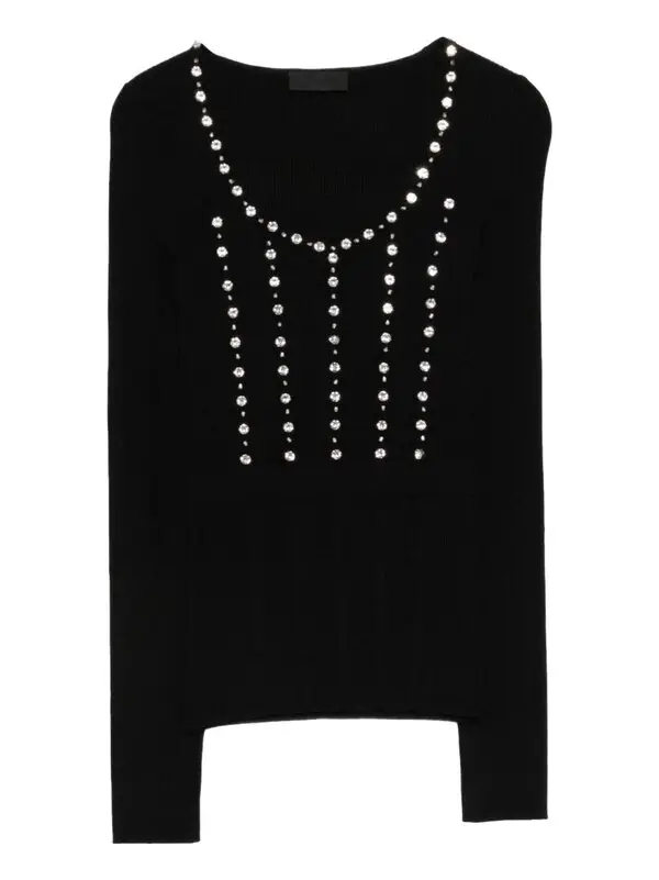 Liu Jo Embellished Long Sleeve Knit Top - Black