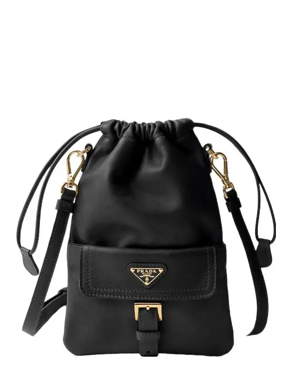 Prada Drawstring Shoulder Bag With Flap Pocket - Black