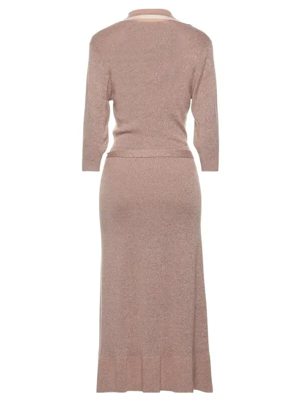 Chloé Two-tone Knit Midi Dress With Classic Collar - Nude