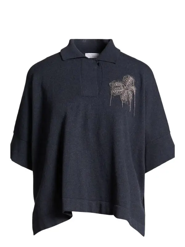 Brunello Cucinelli Cashmere Embroidered Polo - Black