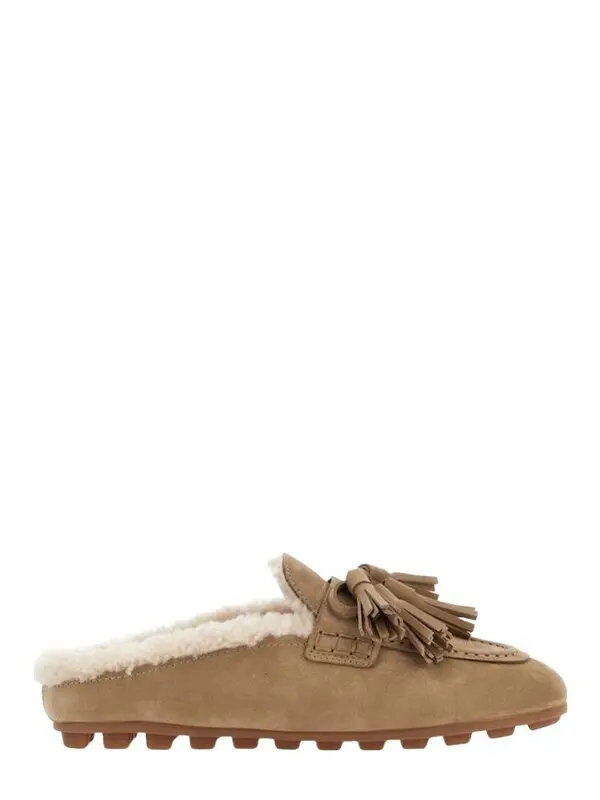Hogan Slip-on Flat Shoes With Tassel Embellishment - Beige