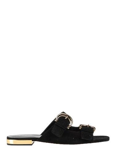 Chloé Suede Flat Sandals With Buckle Detail - Black
