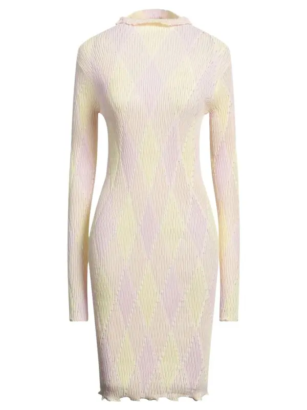 Burberry Knitted Geometric Print Turtleneck Midi Dress - Nude