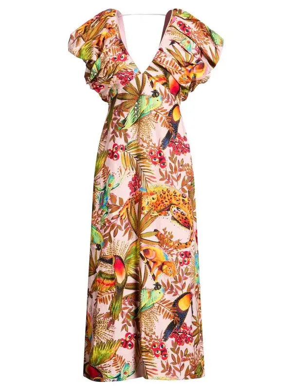 Farm Rio V-neck Short Sleeve Maxi Dress - Multicolor