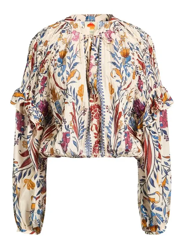 Farm Rio Long-sleeved Printed Tie Neck Blouse - Multicolor