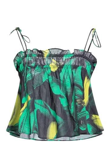 GANNI Sleeveless Floral Print Top With Deep Neckline - Green