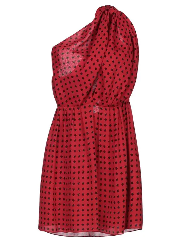 Saint Laurent One-shoulder Star Print Mini Dress - Red