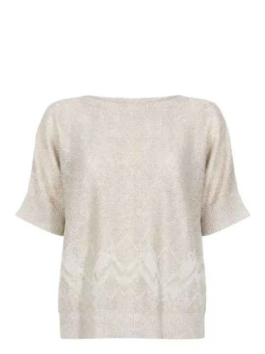 D.exterior Crew Neck Short Sleeve Knit Sweater - Ivory